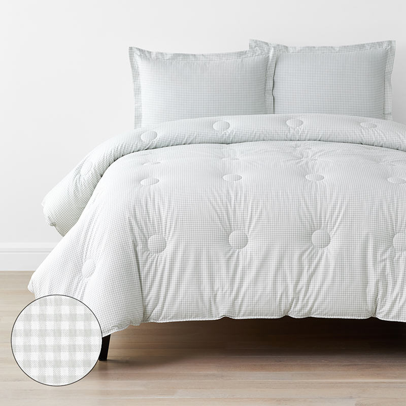 Ditsy Gingham Classic Cool Organic Cotton Percale Comforter Set - Gray ...