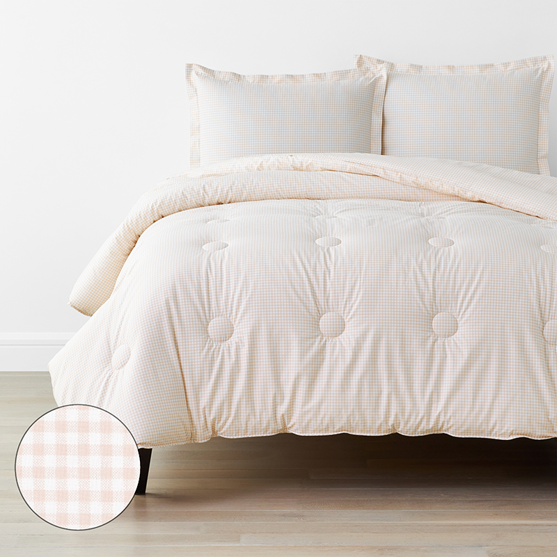 Ditsy Gingham Classic Cool Organic Cotton Percale Comforter Set - Pink ...