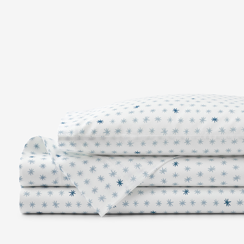 Ditsy Star Classic Cool Organic Cotton Percale Sheet Set Blue Size Toddler The Company Store