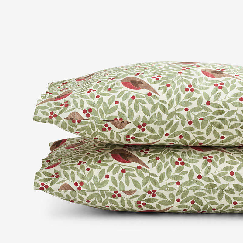 Bird & Berry Print Percale Pillowcase Set