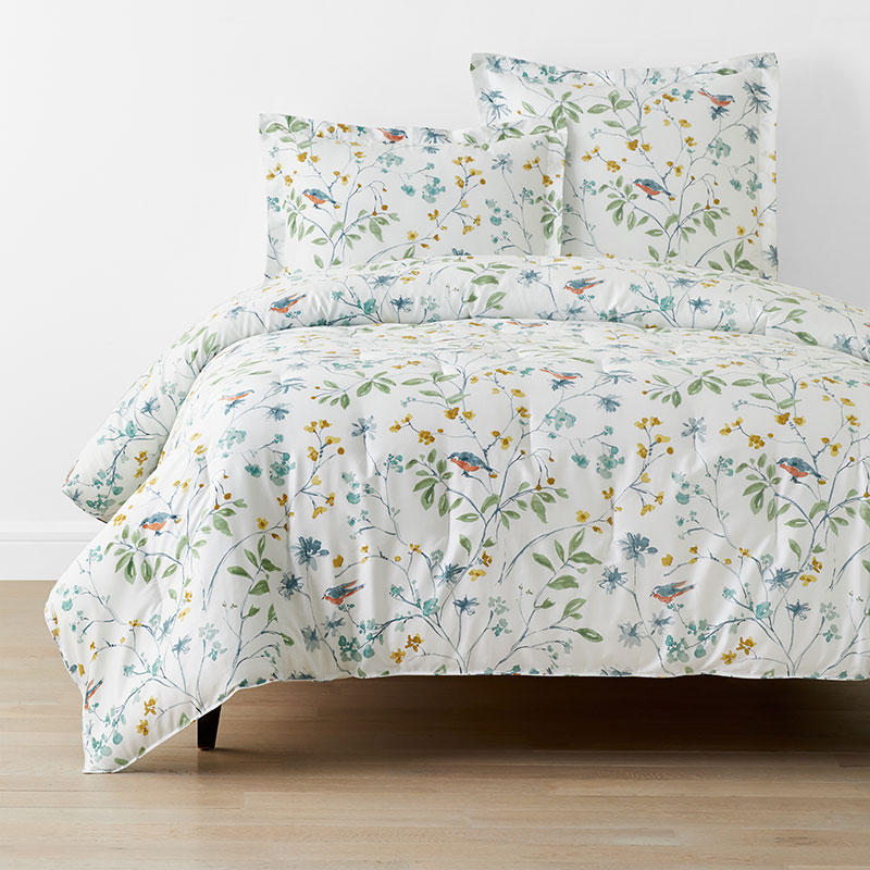 Spring Bird Print Cotton Sateen Comforter