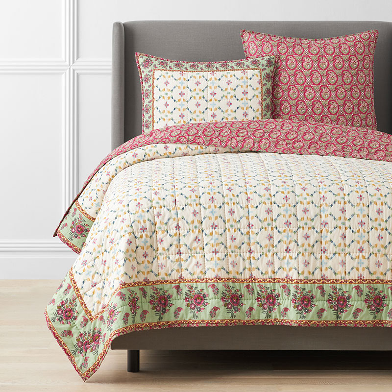The Company Store Madras Quilt In Green/ivory/red | ModeSens