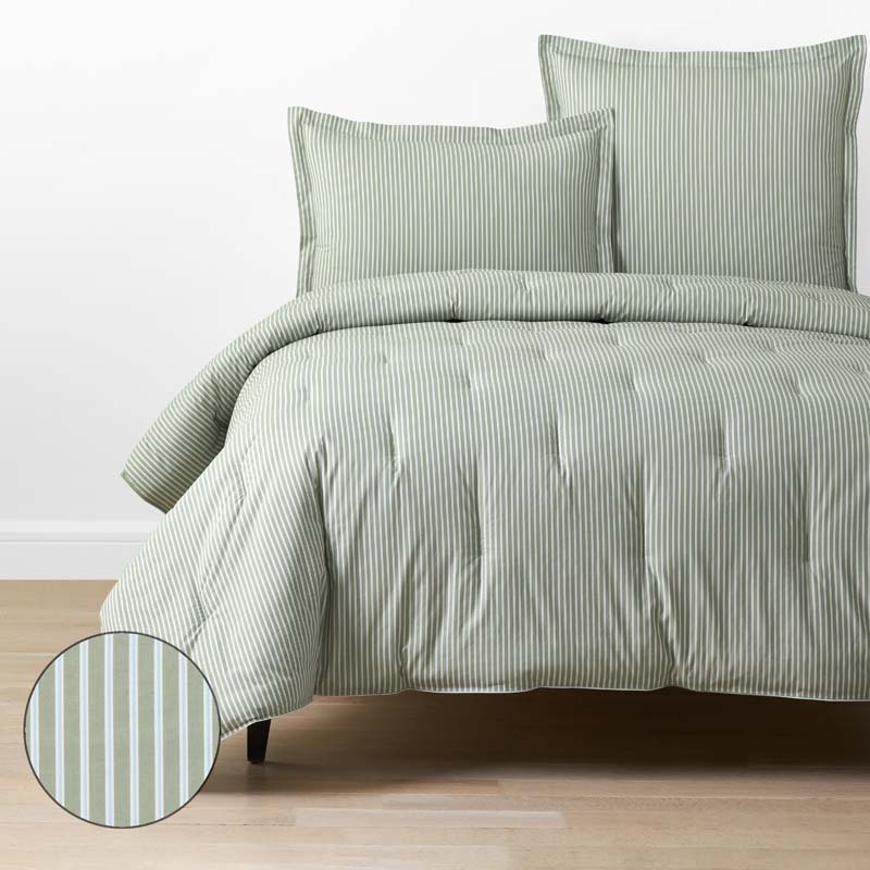 Tira Floral Classic Cool Cotton Percale Comforter - Stripe Green, Full ...