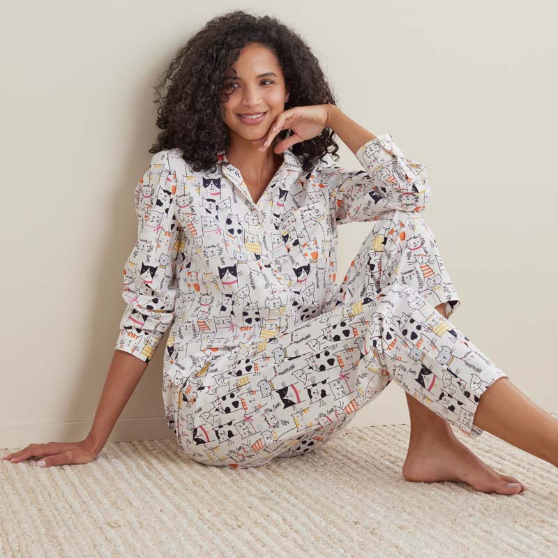 Spring Print Poplin Button-Down PJ Set | The Company Store